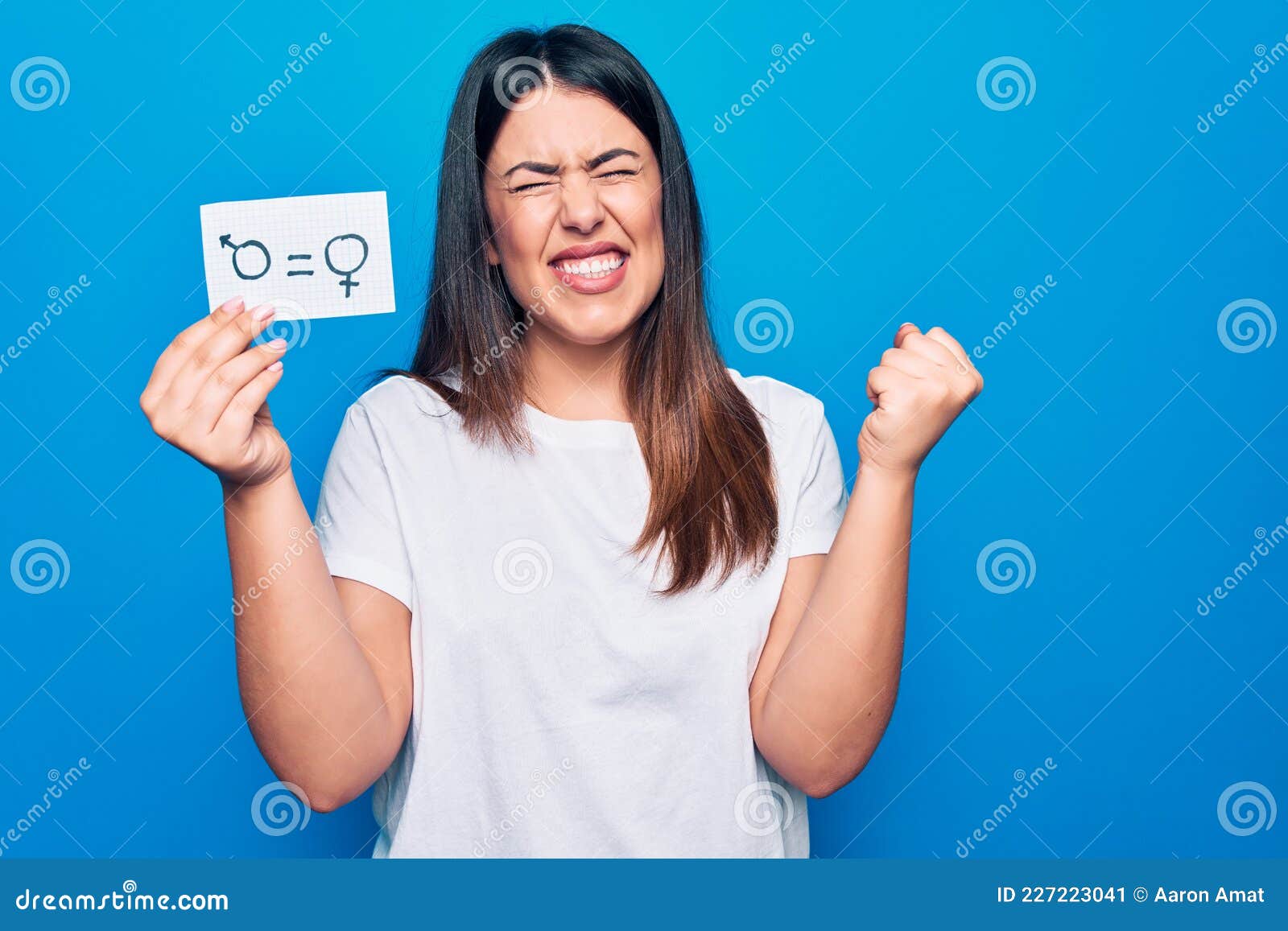 Beautiful Woman Asking For Sex Discrimination Holding Paper With Gender