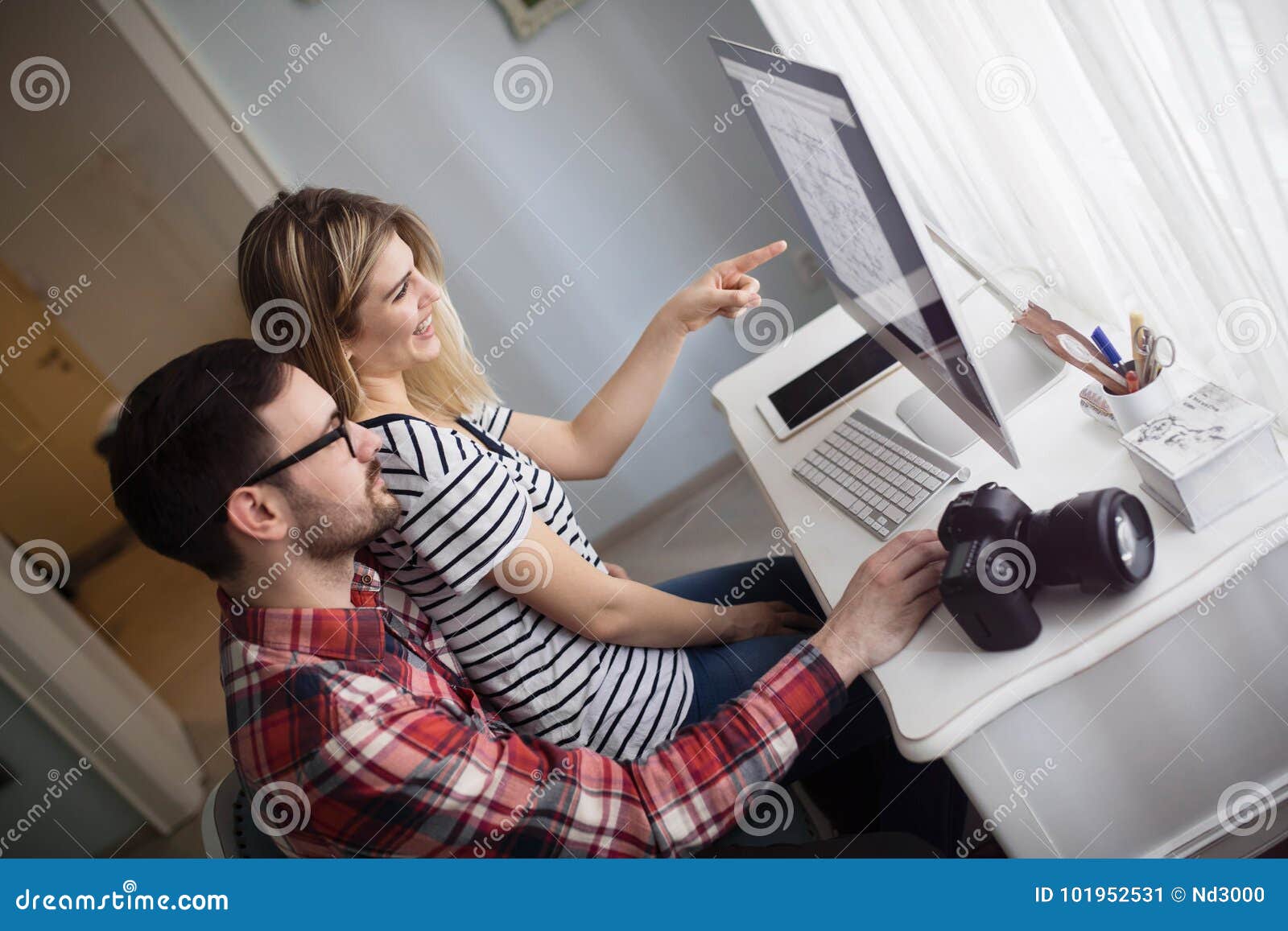 Beautiful Woman and Attractive Man Doing Design Work Stock Image ...