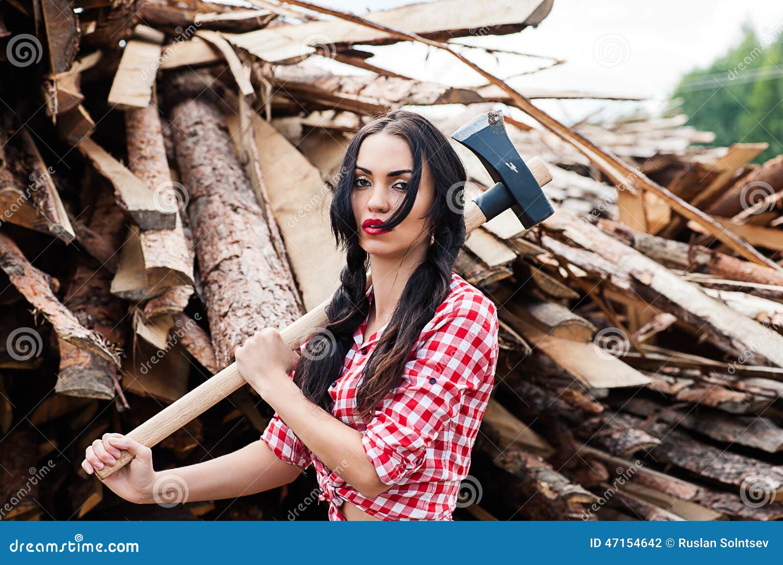 Beautiful Woman with an Ax in Hands Stock Photo - Image of adult ...