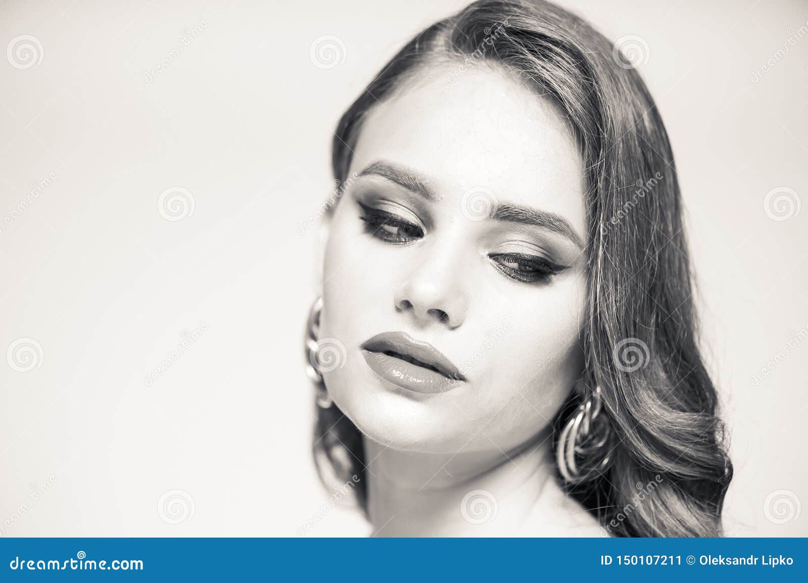 Beautiful Woman With Beauty Makeup On Face Red Lipstick On Lips And
