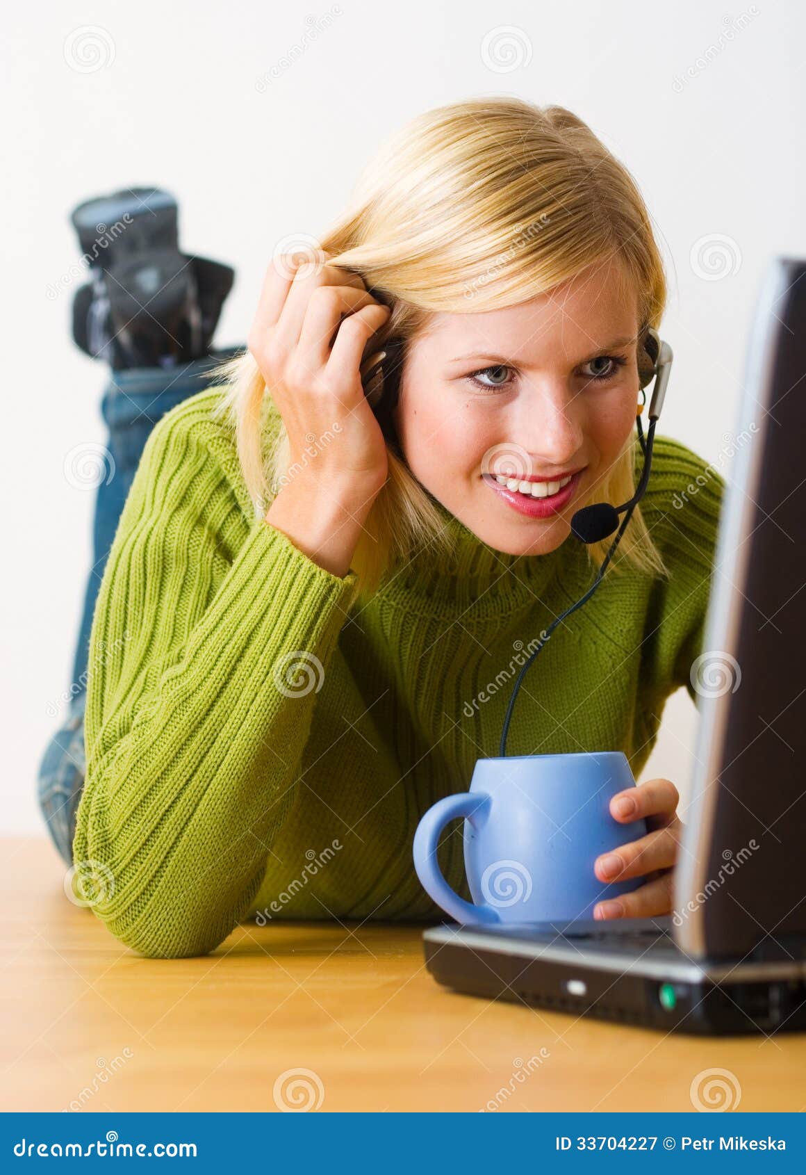 Beautiful Woman Behind Computer Stock Image - Image of speak, trifle ...