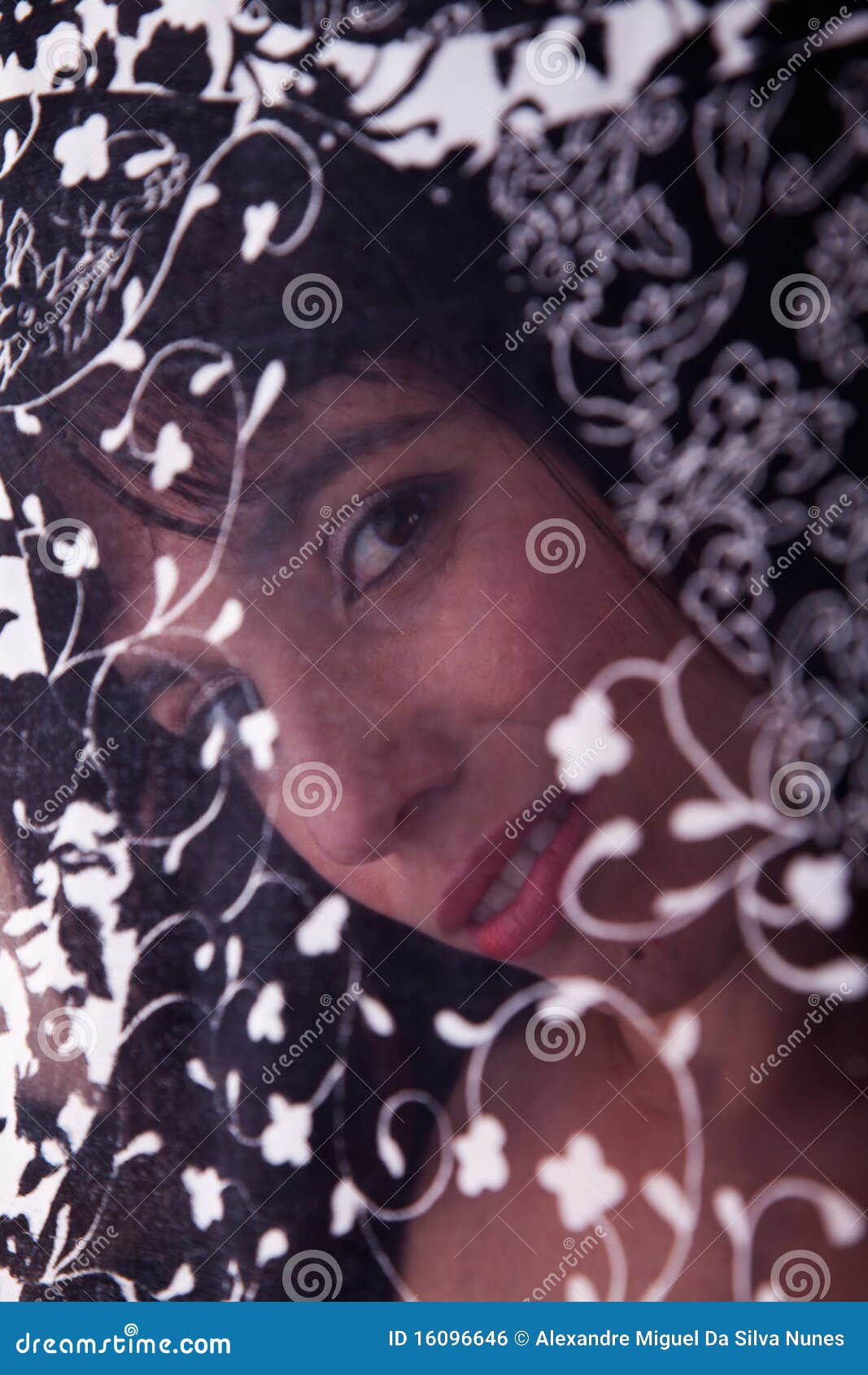 Beautiful Woman Behind a Curtain Stock Photo - Image of isolated ...