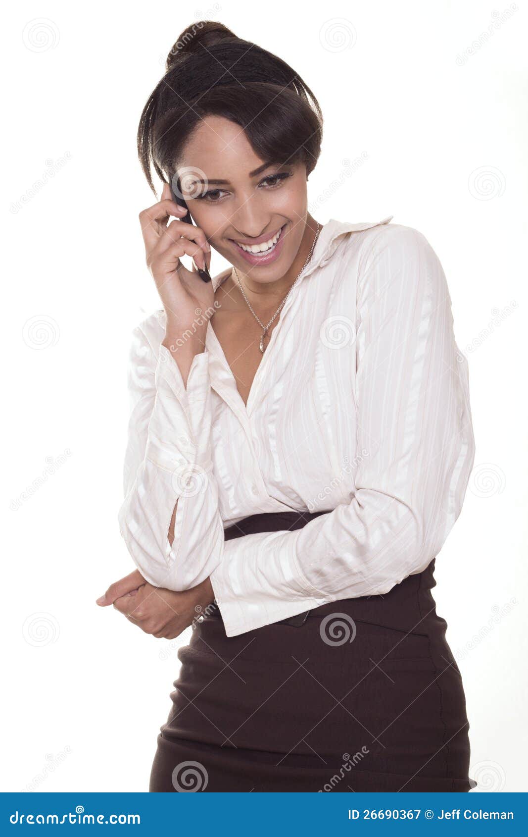 Beautiful Woman with Big Smile Talks on Phone. Stock Image - Image of ...