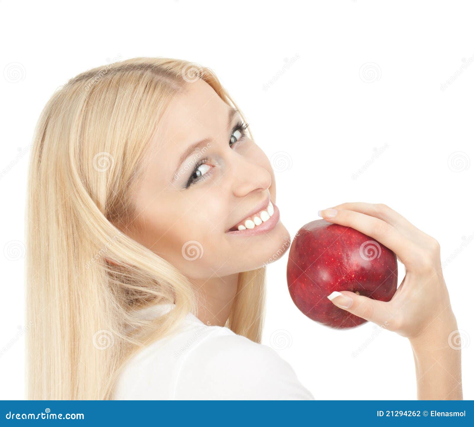 Beautiful Woman Biting a Red Apple Stock Photo - Image of food ...