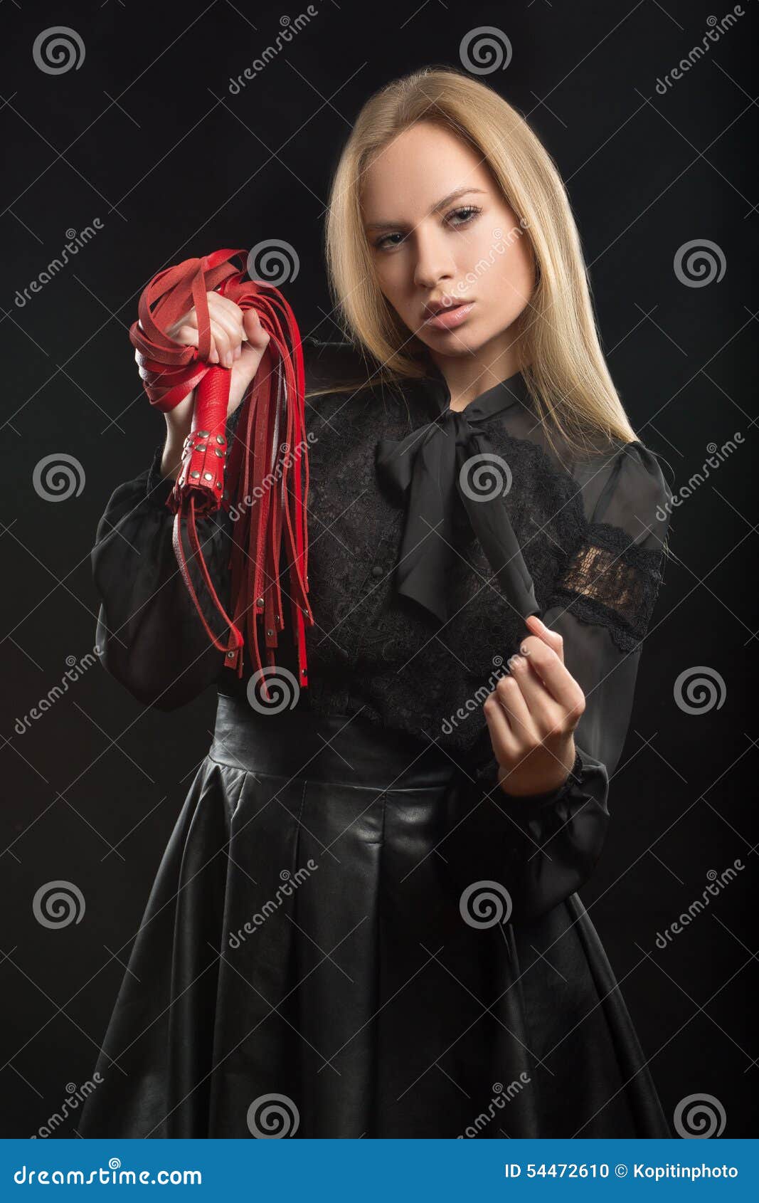 Beautiful Woman in Biting Red Whip Stock Photo - Image of beauty ...