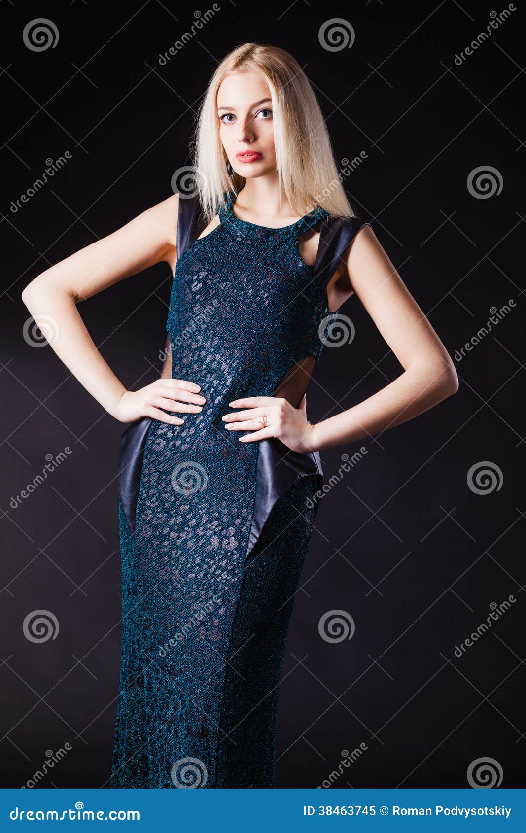 Beautiful Woman on Black Classical Dress Pose Stock Image - Image of ...