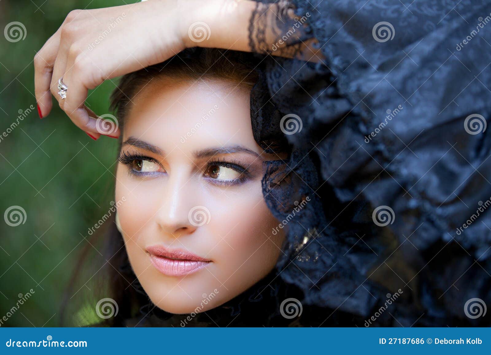 Beautiful Woman in Black Lace Stock Photo - Image of portrait, away ...