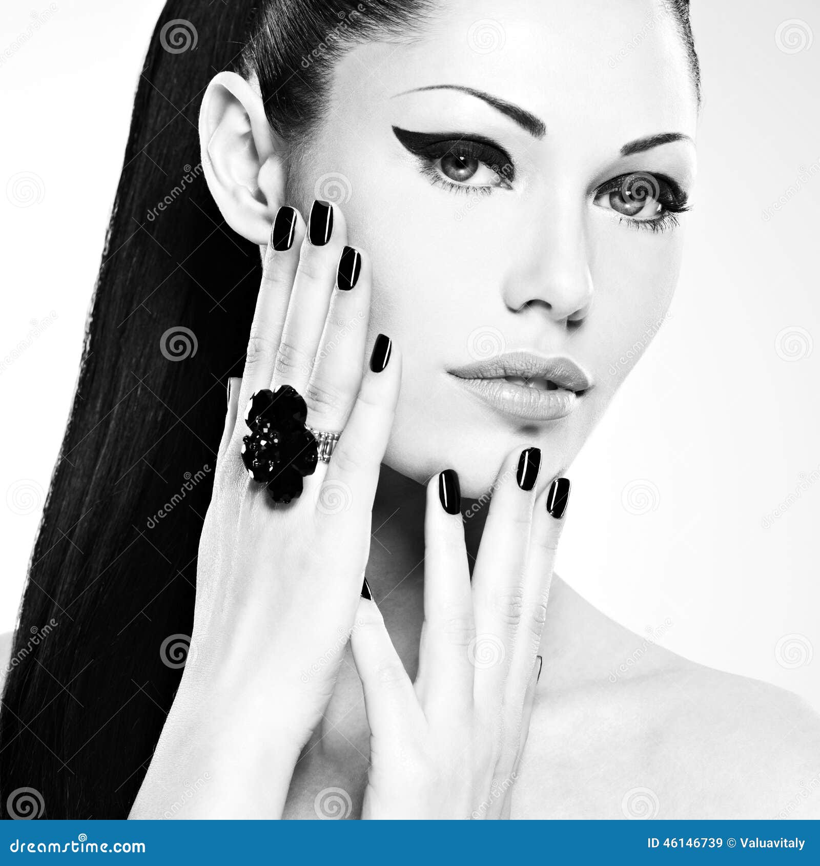 Beautiful Woman with Black Nails Stock Image - Image of girl, brunette ...