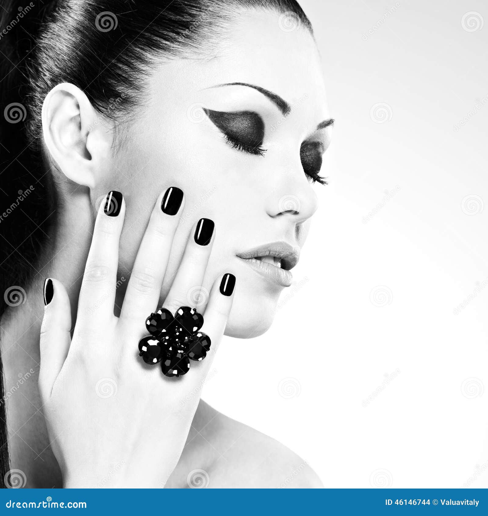 Beautiful Woman with Black Nails Stock Photo - Image of eyeshadow ...