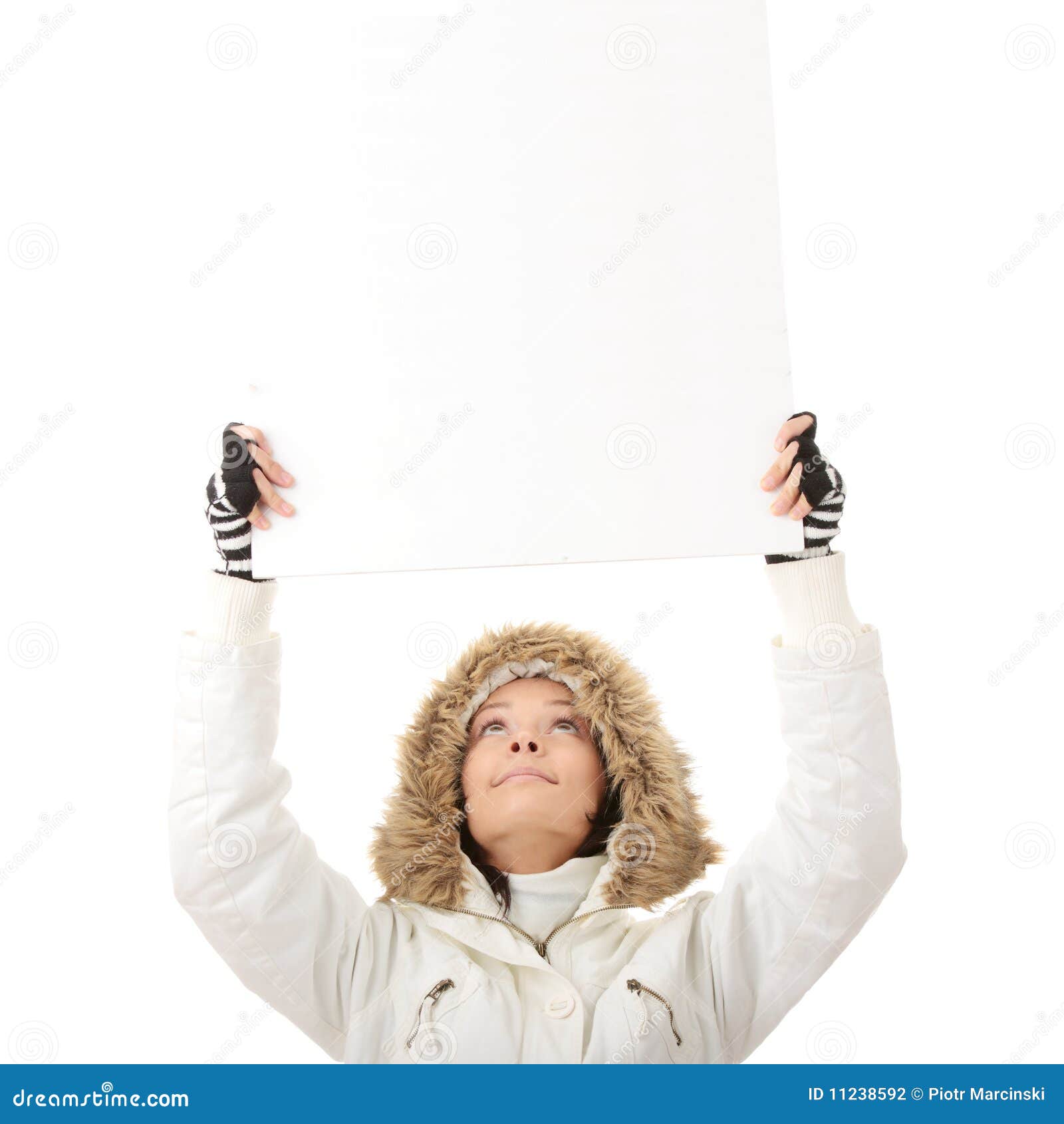 Beautiful Woman and Blank Sign Stock Photo - Image of card, message ...