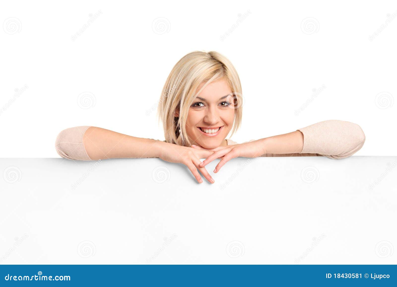 Beautiful Woman and Blank Sign Stock Image - Image of expression, look ...