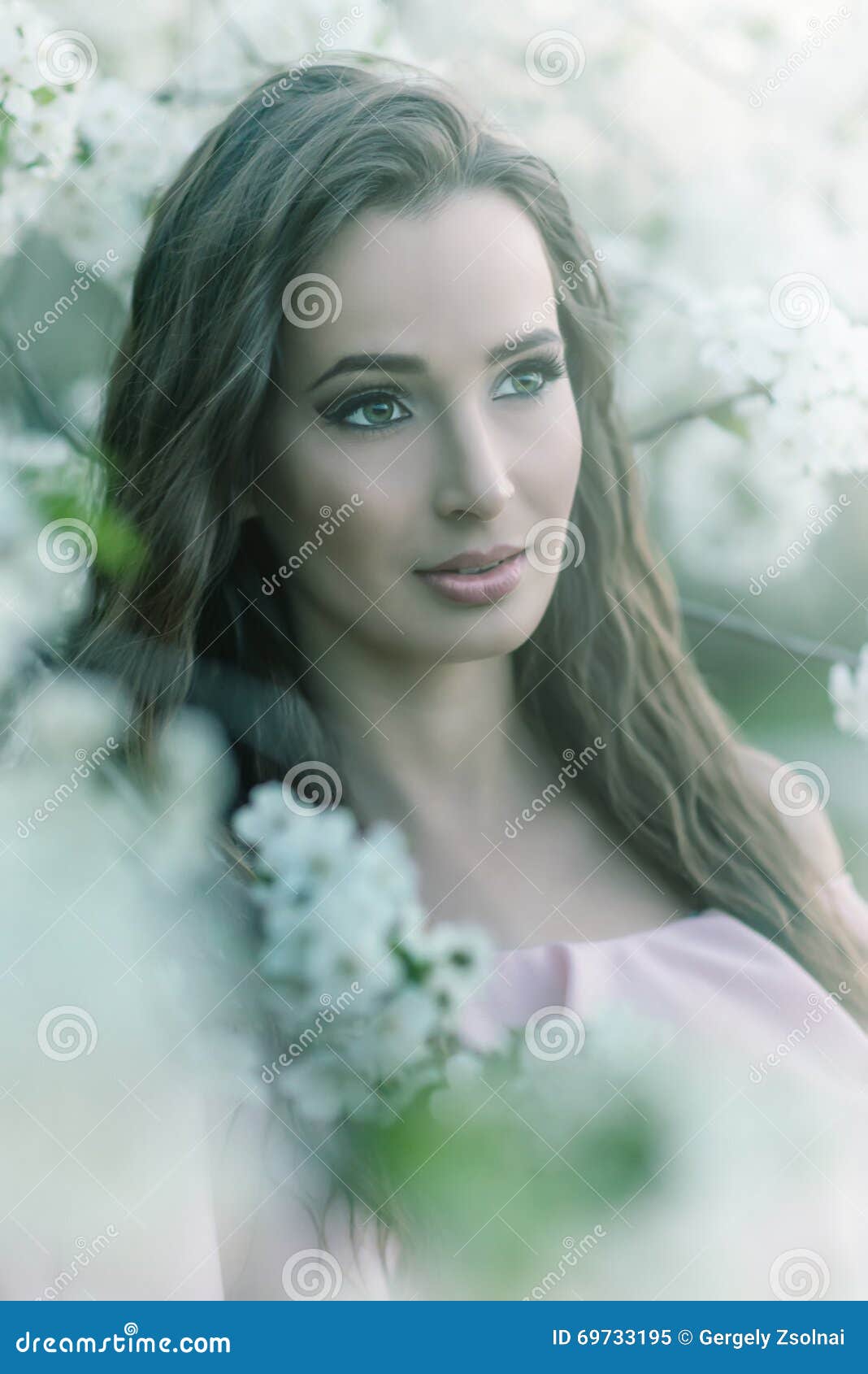 Beautiful Woman among Blossoming Trees Stock Image - Image of nature ...
