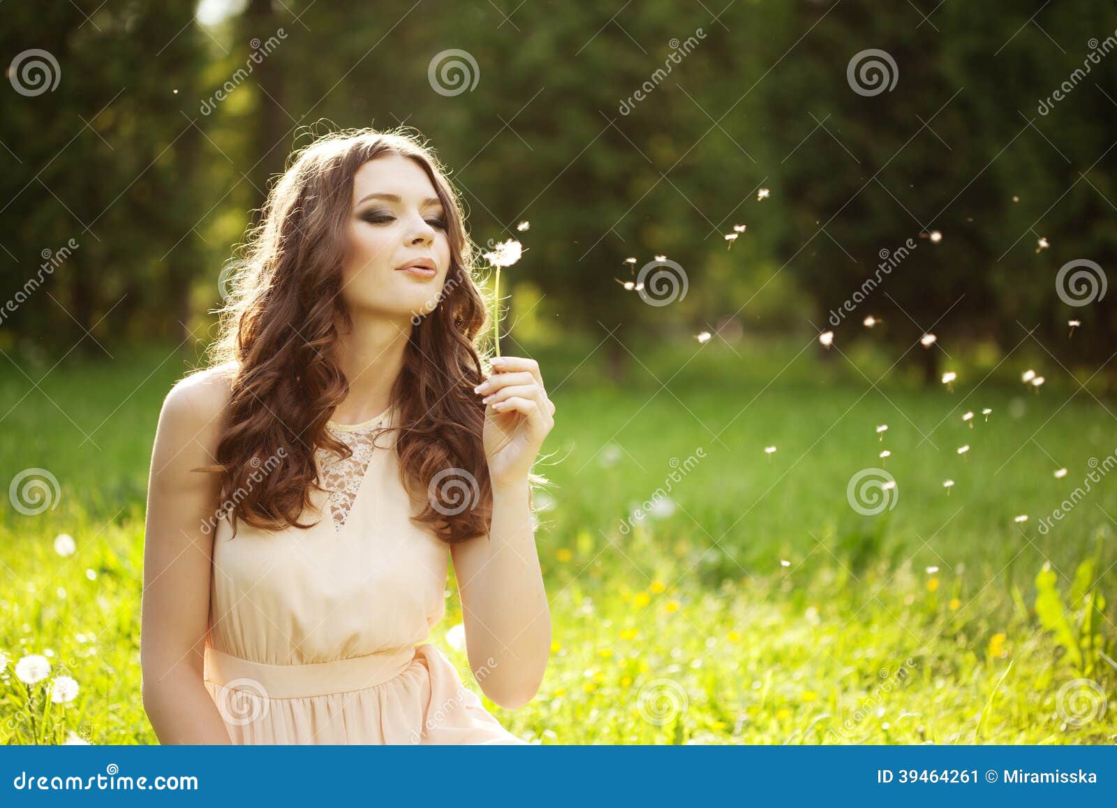 Beautiful Woman Blowing a Dandelion Stock Image - Image of blowing ...