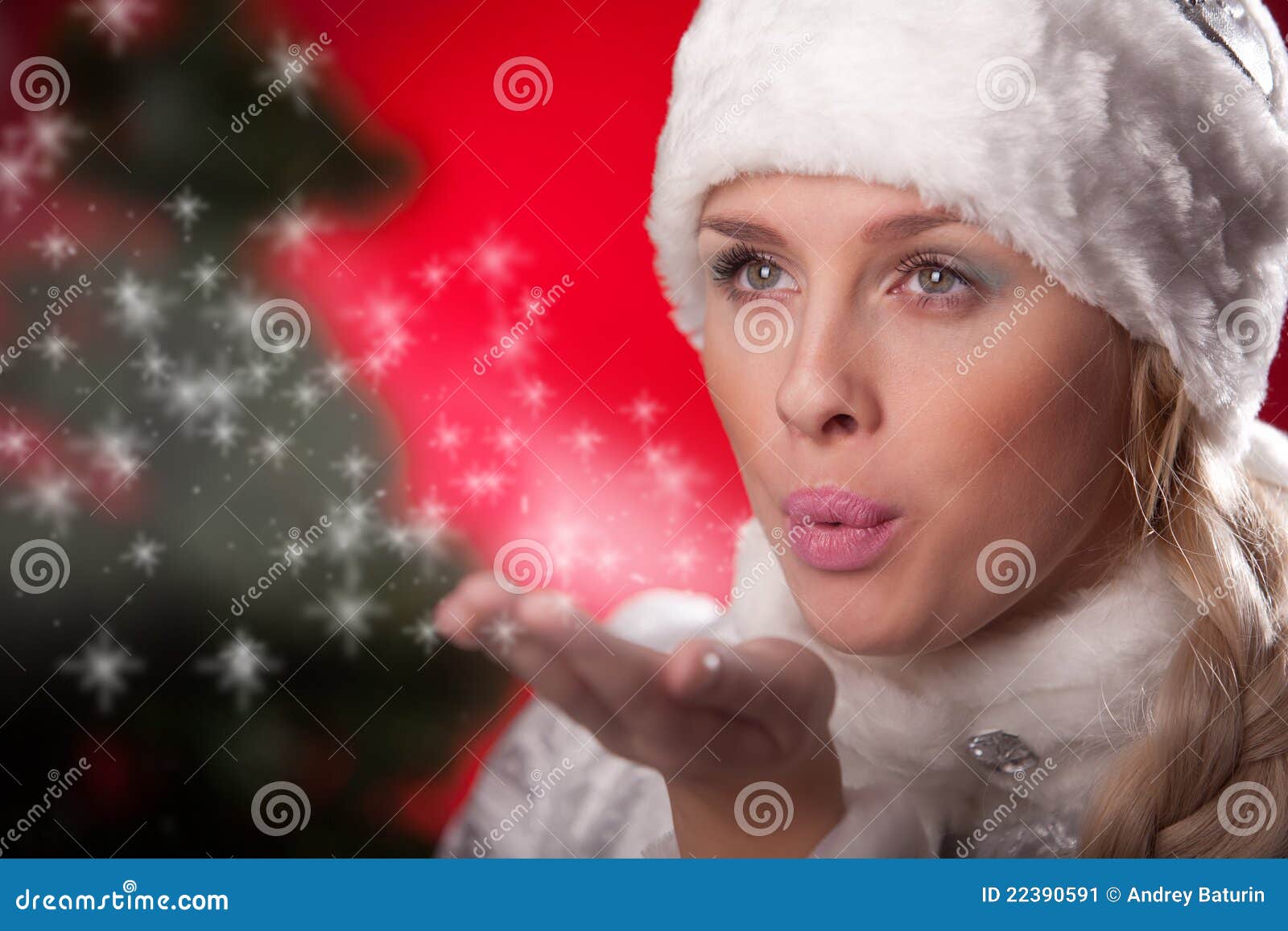 Beautiful Woman Blowing Snow Form Hand Stock Image - Image of ...