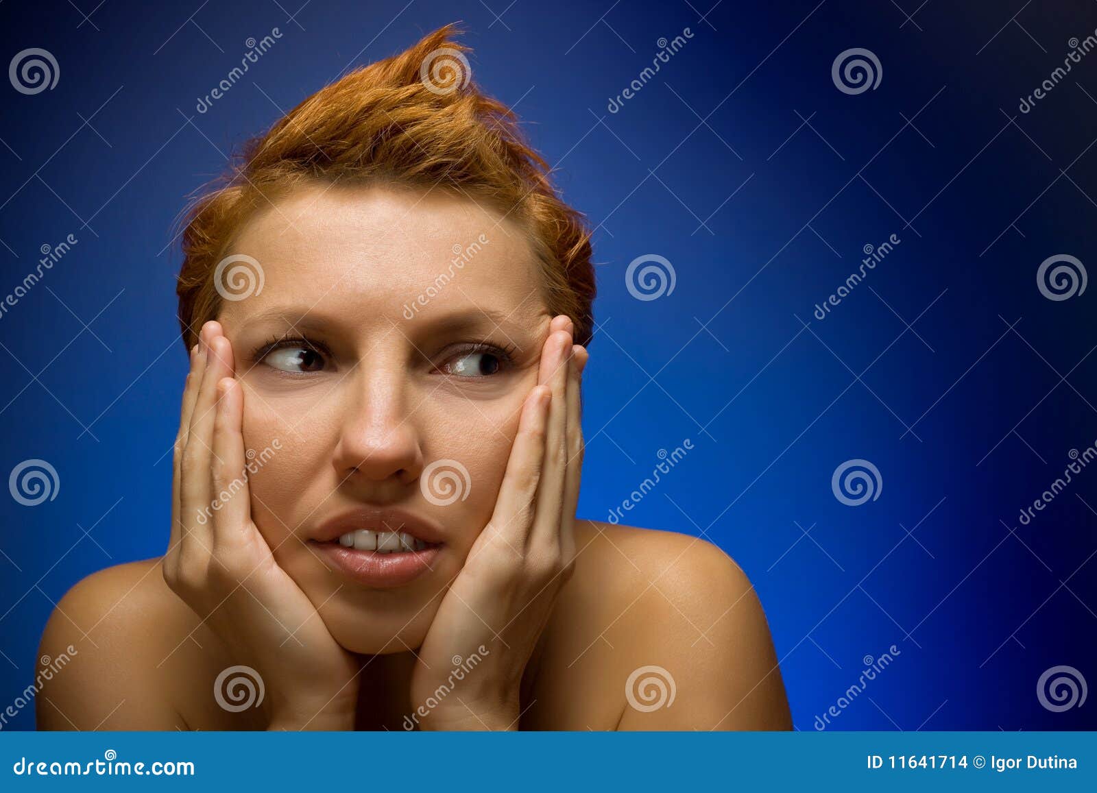 Beautiful Woman on Blue Background Stock Photo - Image of female, head ...