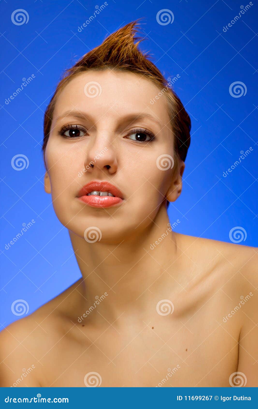 Beautiful Woman on Blue Background Stock Image - Image of beauty, woman ...