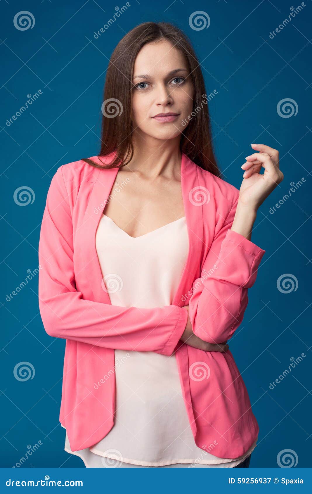 Beautiful Woman on Blue Background Stock Image - Image of person, gray ...