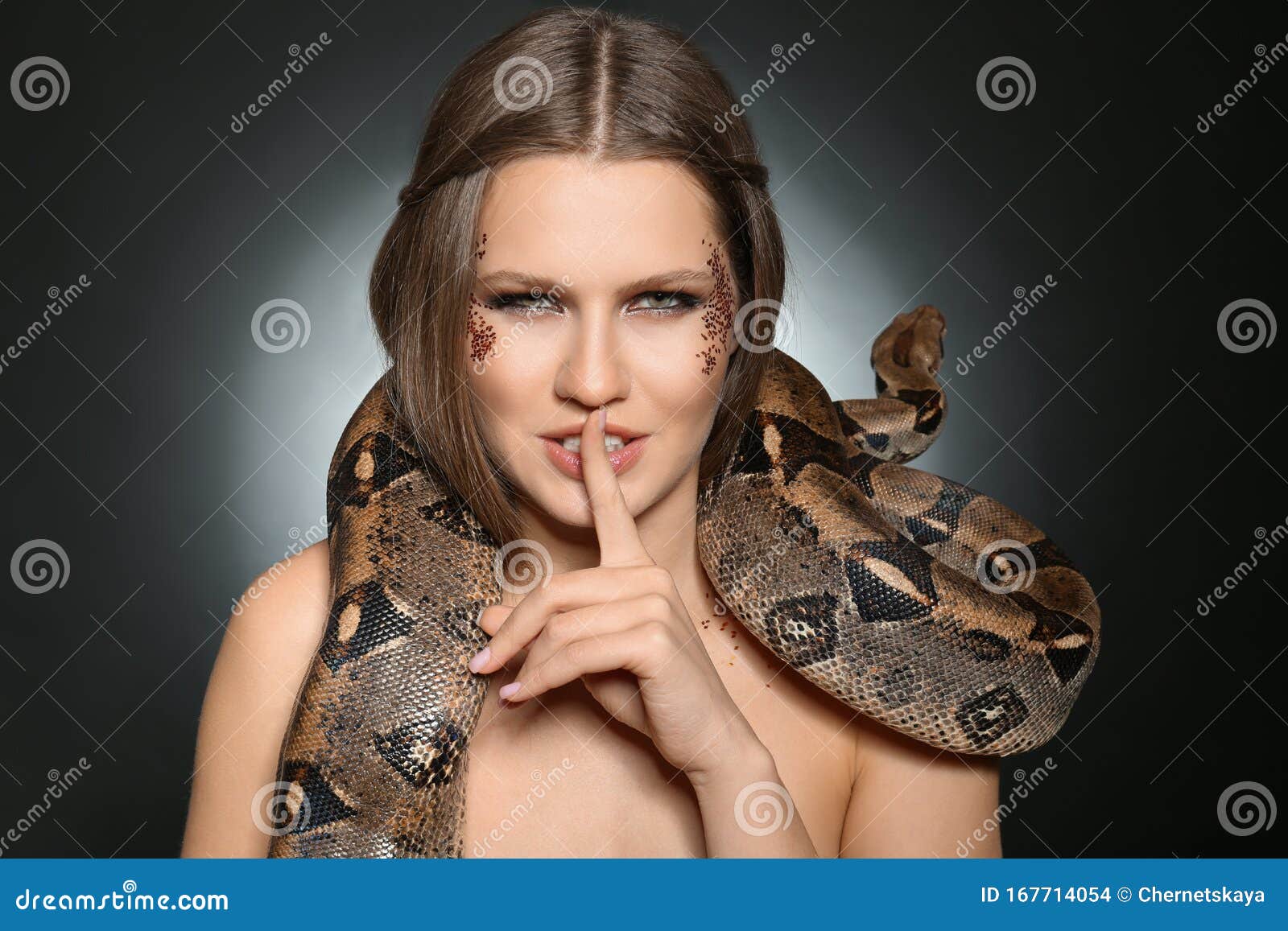 Beautiful Woman with Boa Constrictor on Background Stock Photo - Image ...