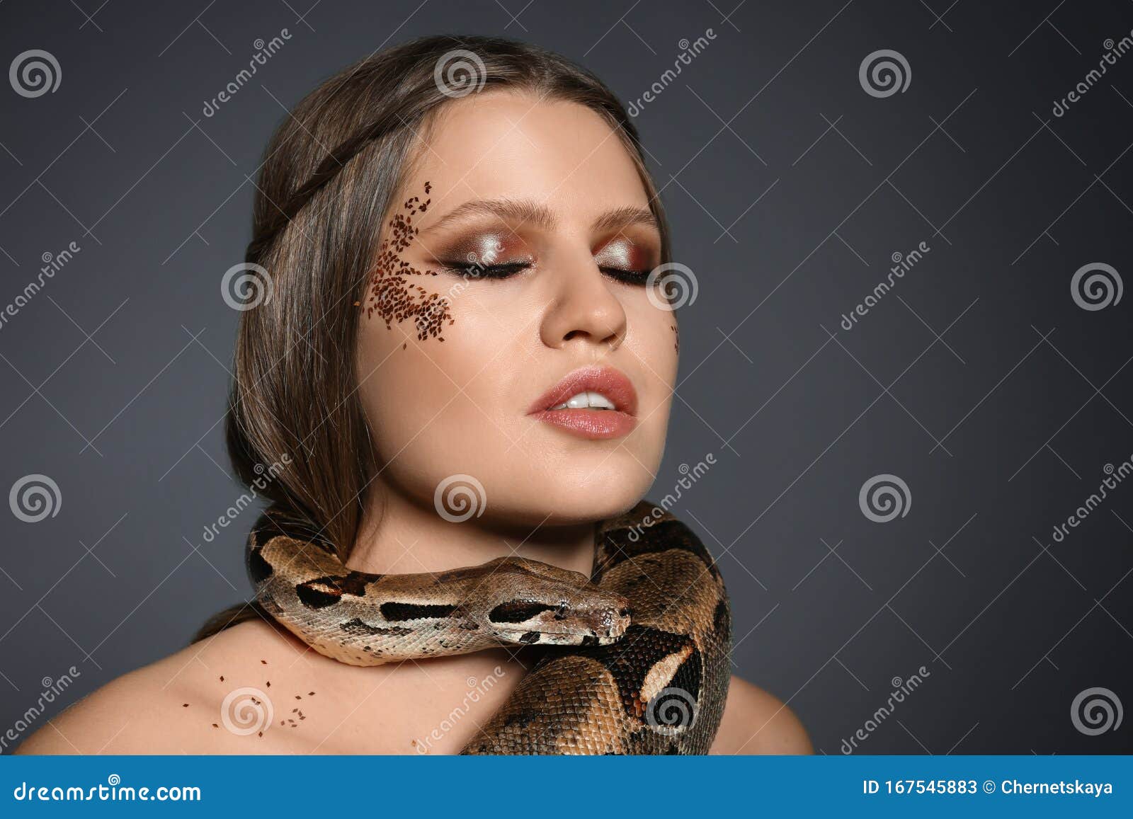 Beautiful Woman with Boa Constrictor on Background Stock Image - Image ...
