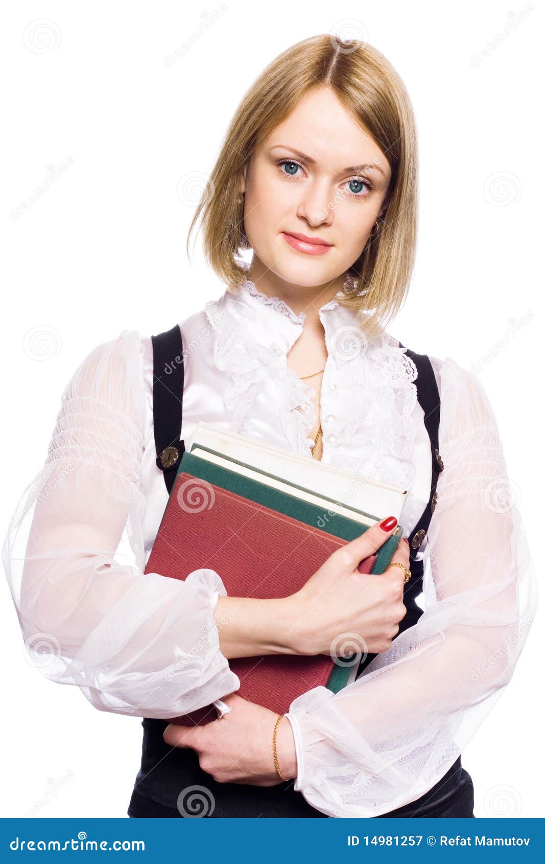 Beautiful woman with books stock image. Image of isolation - 14981257