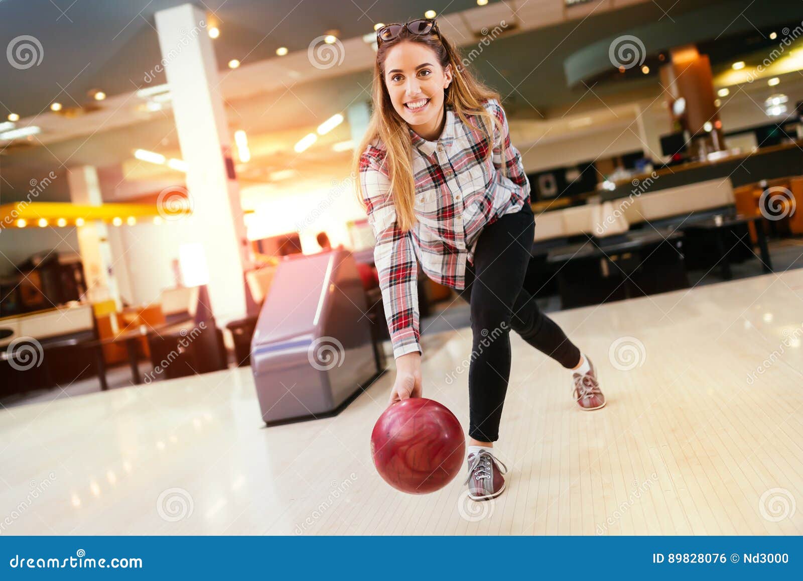 Beautiful woman bowling stock photo. Image of caucasian - 89828076