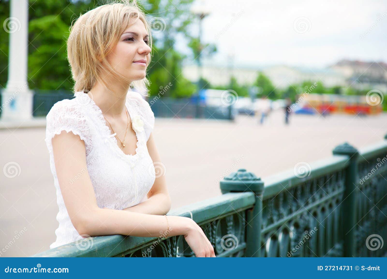 Beautiful Woman on the Bridge Stock Image - Image of nature, blond ...
