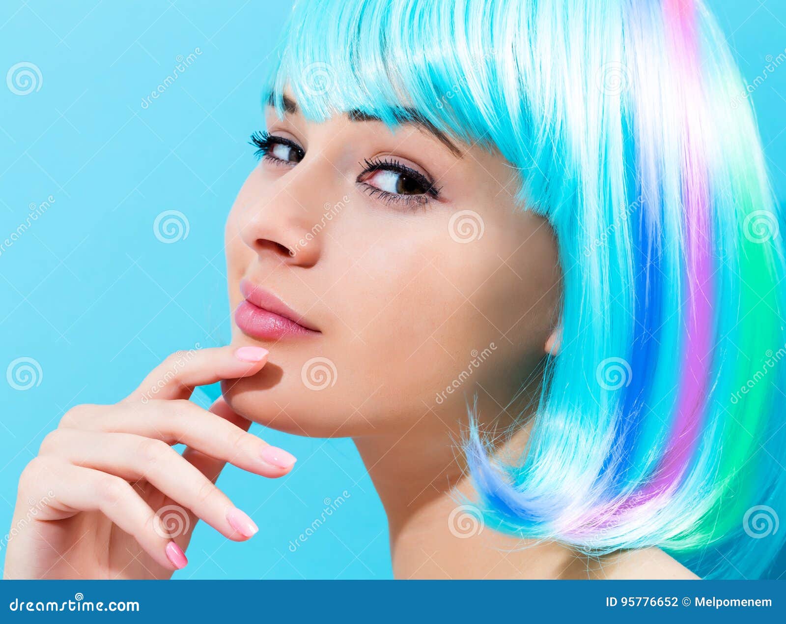 Beautiful Woman in a Bright Blue Wig Stock Photo - Image of adult, hair ...