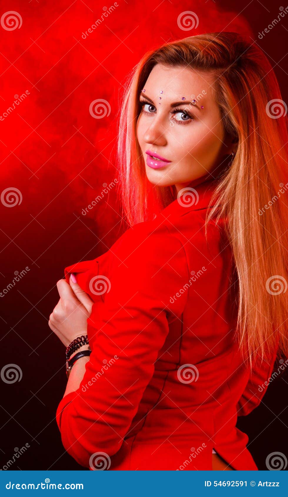 Beautiful Woman in Bright Red Lights Stock Image - Image of beautiful ...