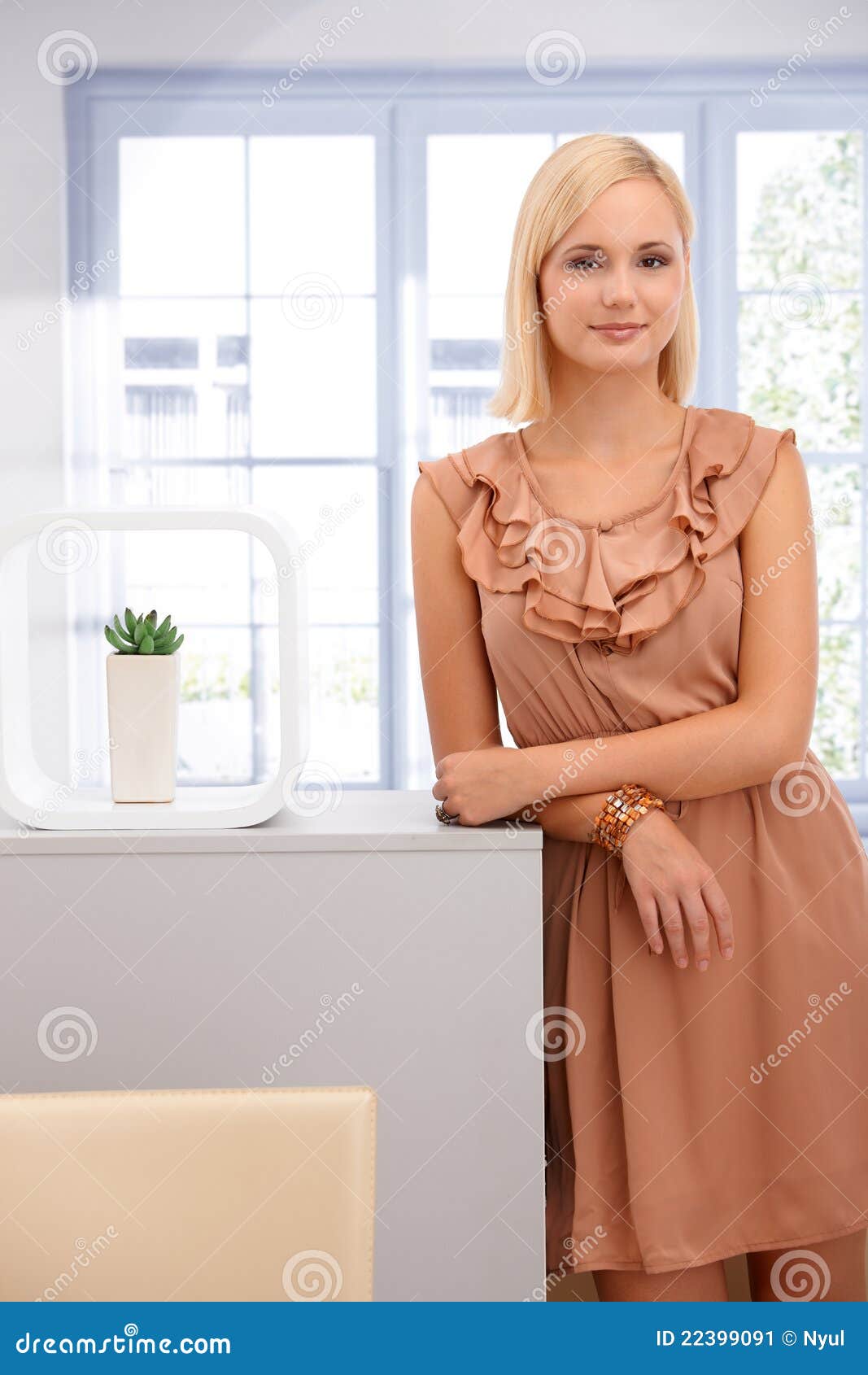 Beautiful Woman in Bright Smart Room Stock Image - Image of contact ...