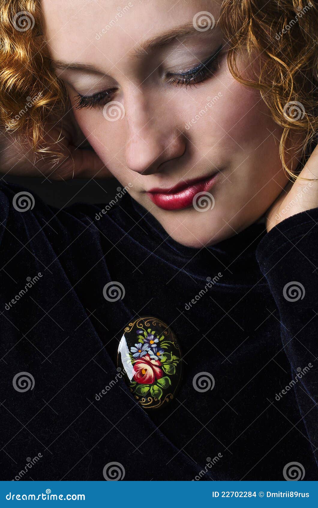 Beautiful Woman with Brooch Stock Photo - Image of body, finger: 22702284