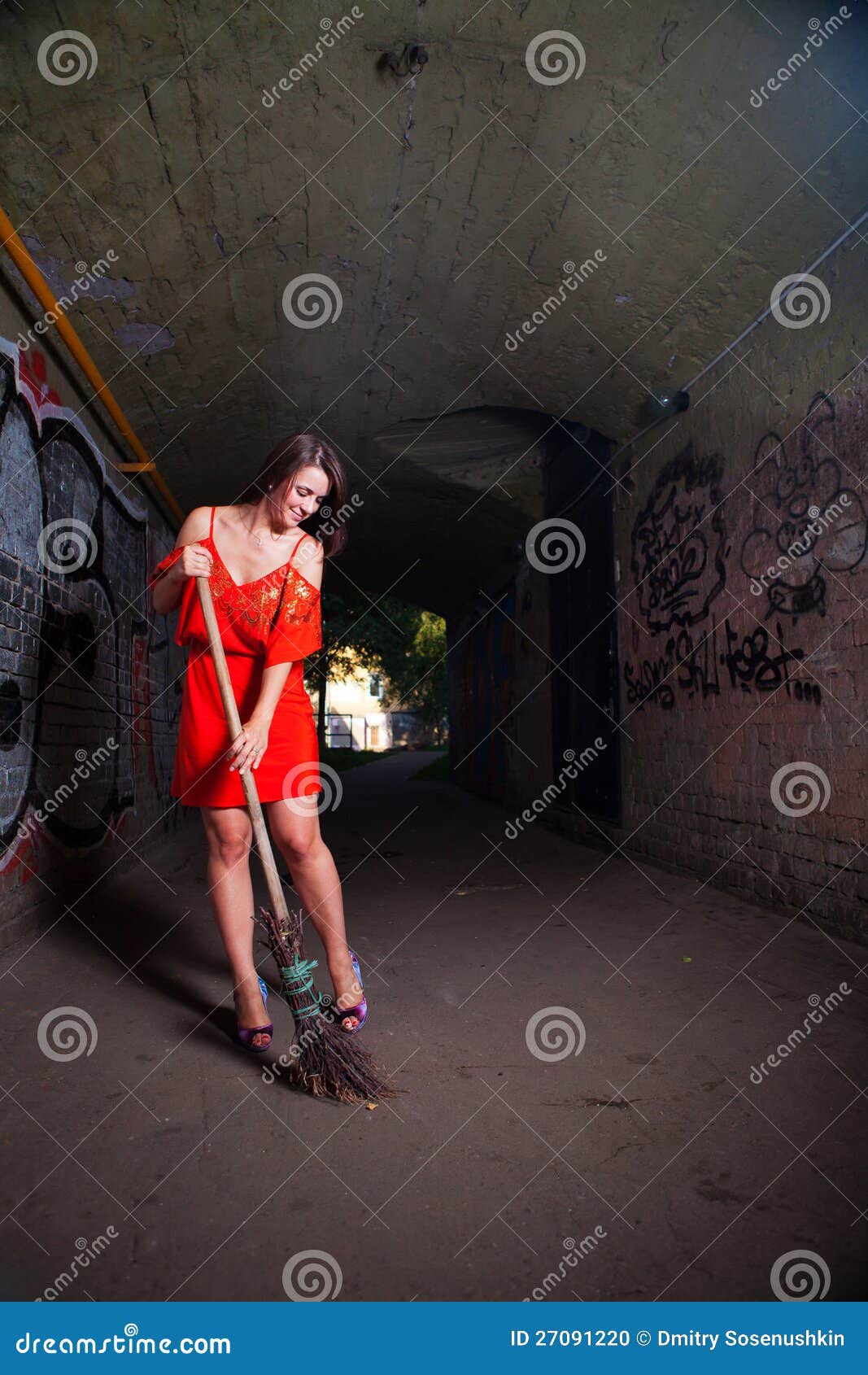Beautiful woman with broom stock photo. Image of woman - 27091220
