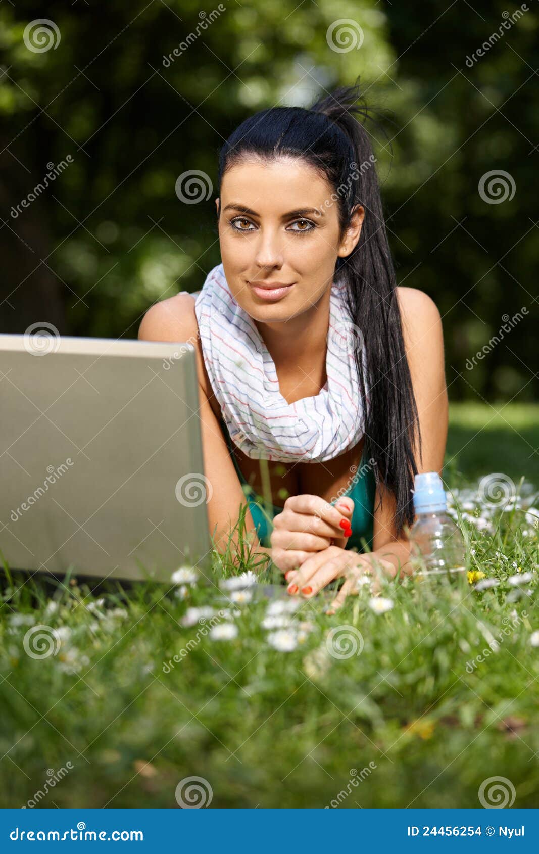 Beautiful Woman Browsing Internet in Citypark Stock Photo - Image of ...