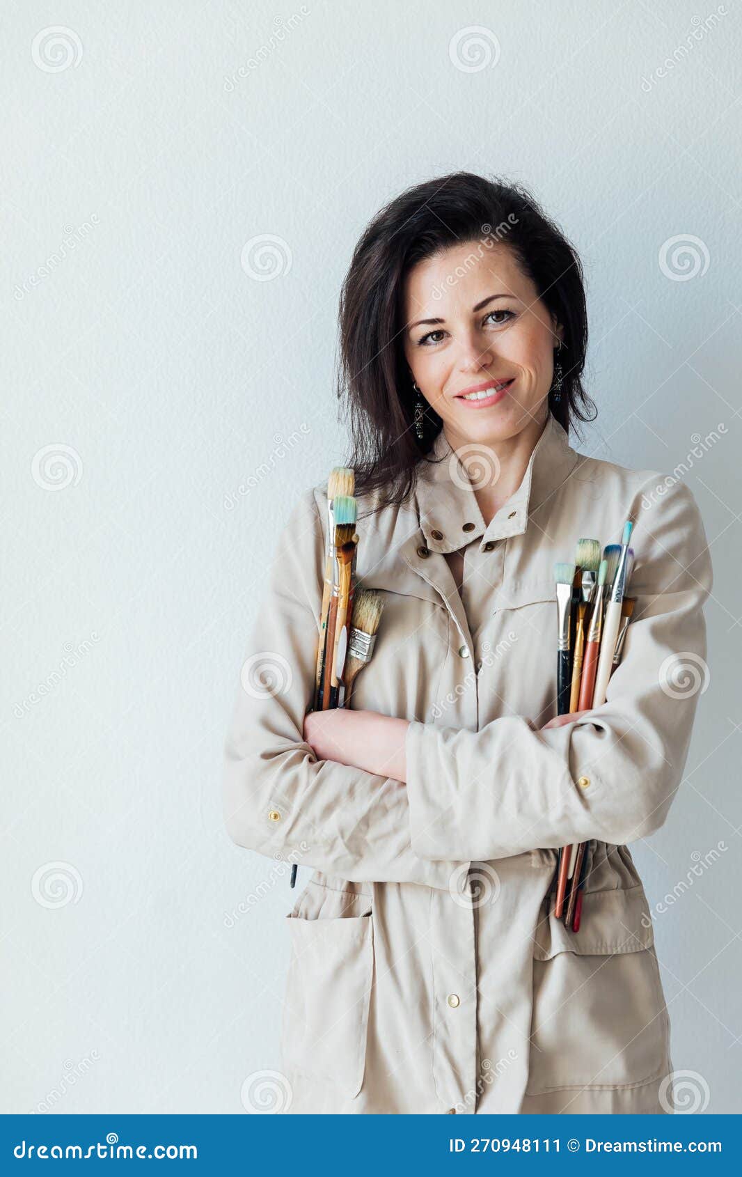 Beautiful Woman with Brushes for Drawing Artist Stock Image - Image of ...