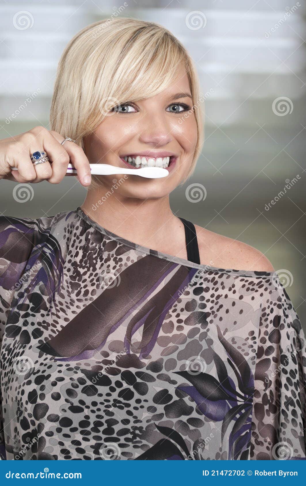 Beautiful Woman Brushing Teeth Stock Photo - Image of closeup ...