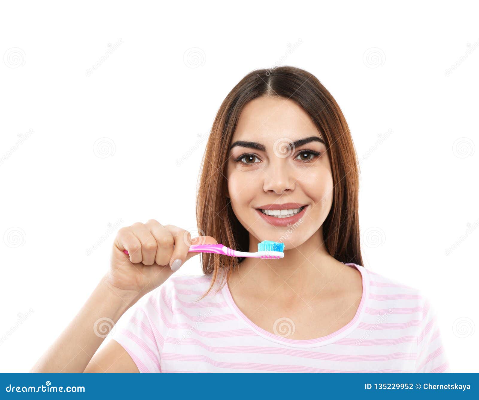 Beautiful Woman Brushing Teeth Stock Photo - Image of adult, dental ...
