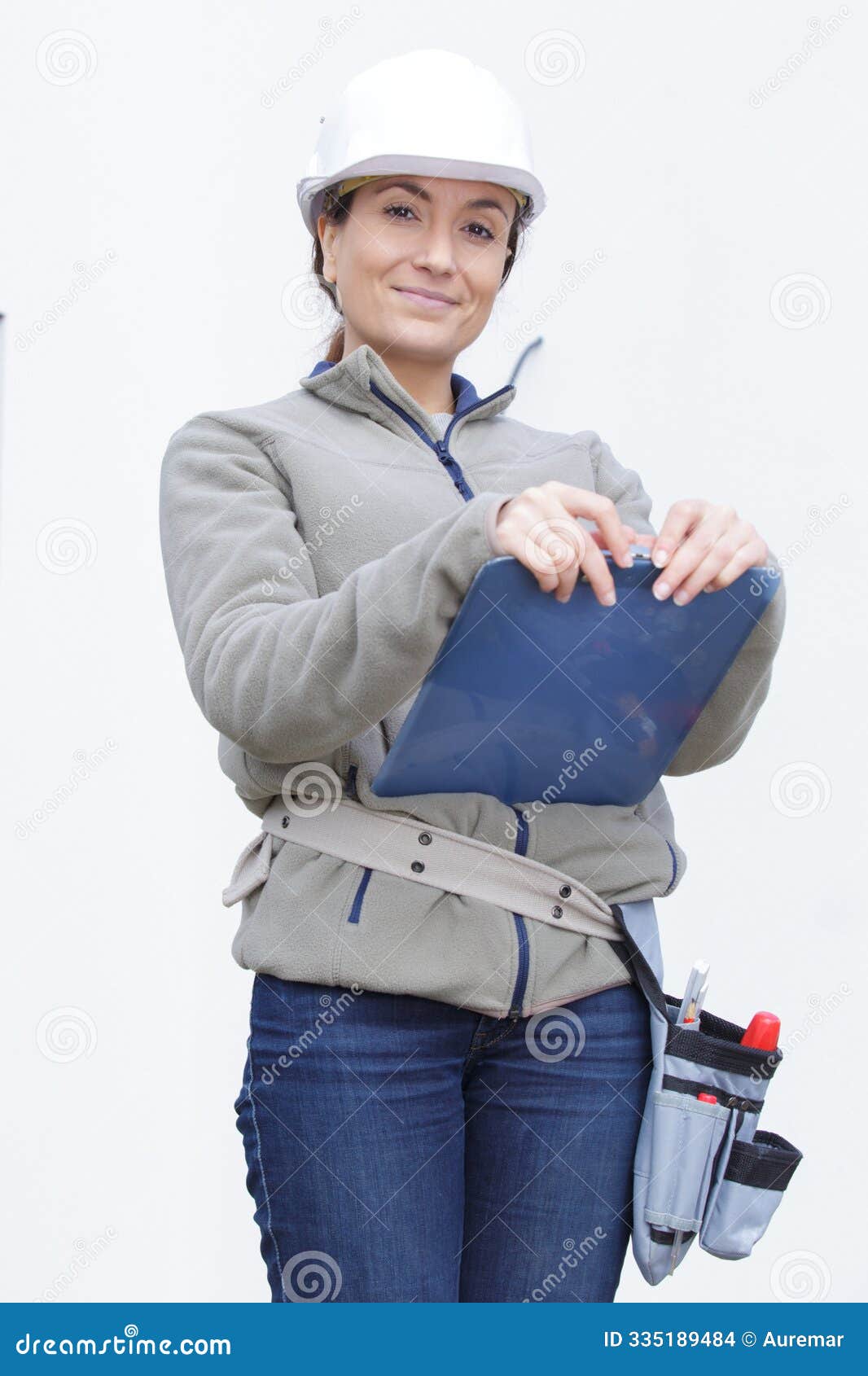 Beautiful Woman Builder Posing with Blueprints Stock Photo - Image of ...