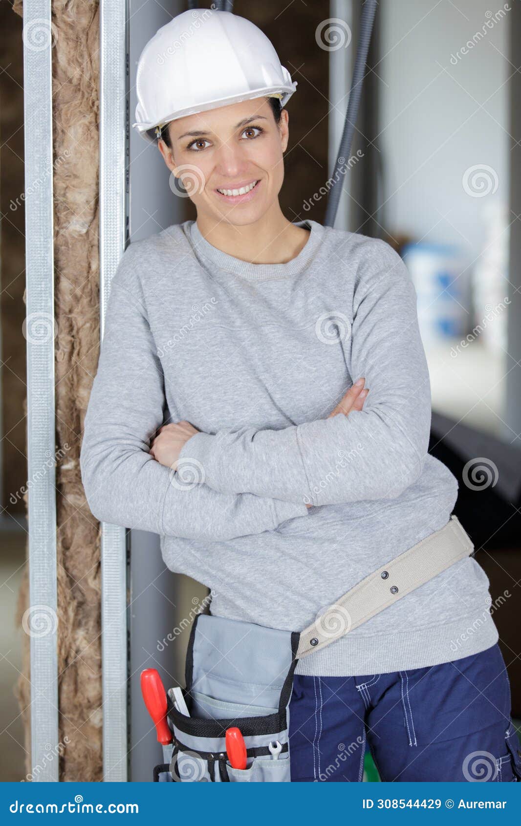 Beautiful Woman Builder Posing with Blueprints in Rolls Stock Image ...