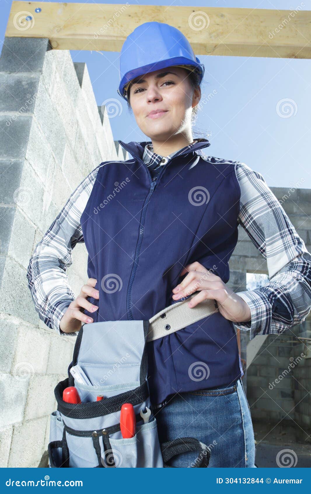 Beautiful Woman Builder Standing Confidently Stock Photo - Image of ...
