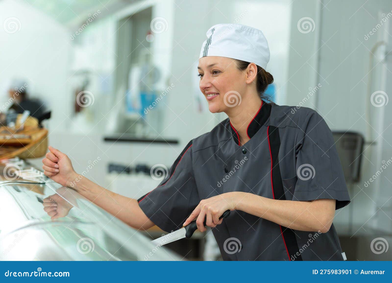 Beautiful Woman Butcher Posing Smiling Stock Image - Image of clerk ...