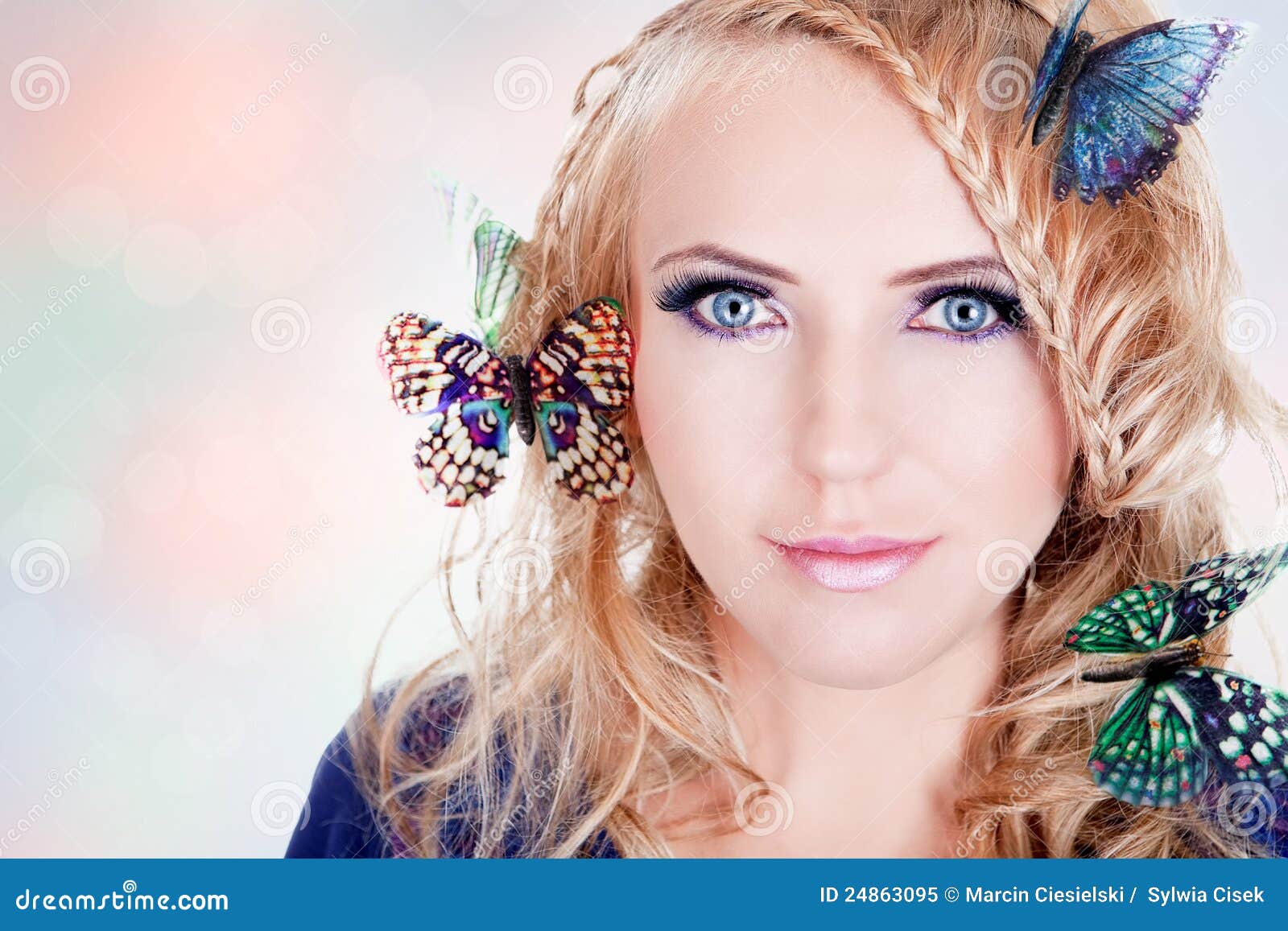 Beautiful Woman with Butterflies Stock Image - Image of beautiful, cute ...