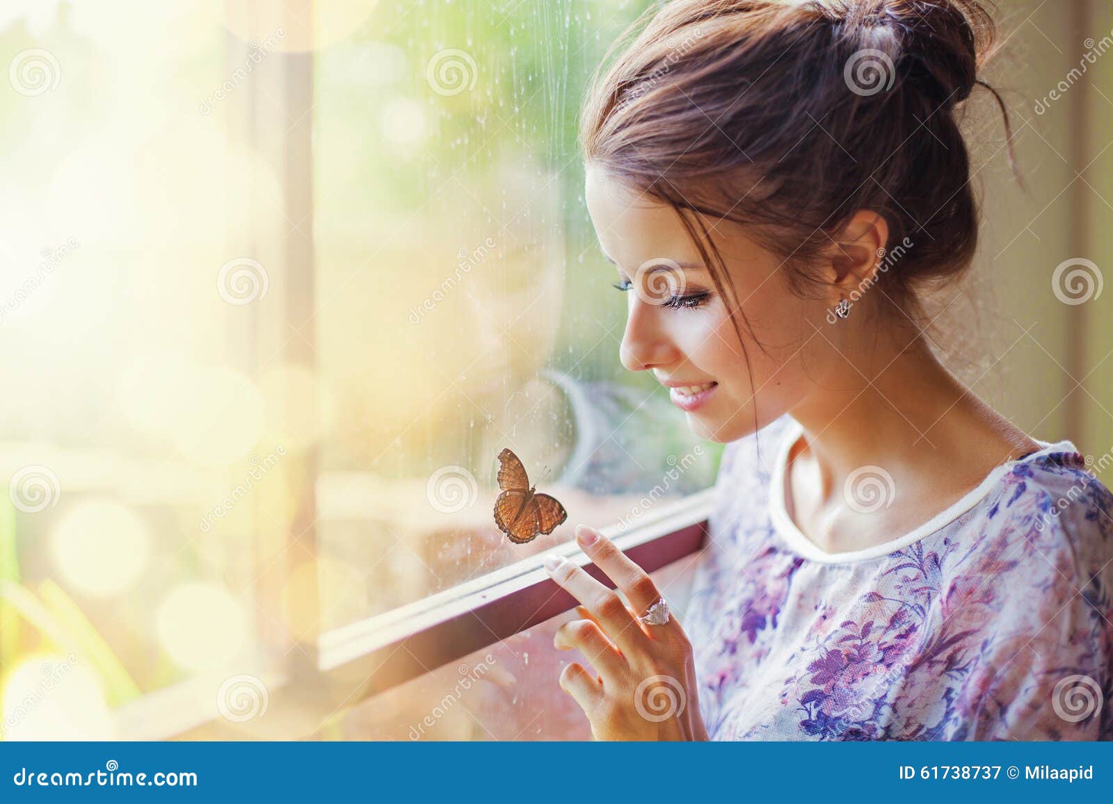 Beautiful Woman with Butterfly Stock Image - Image of animal, caucasian ...