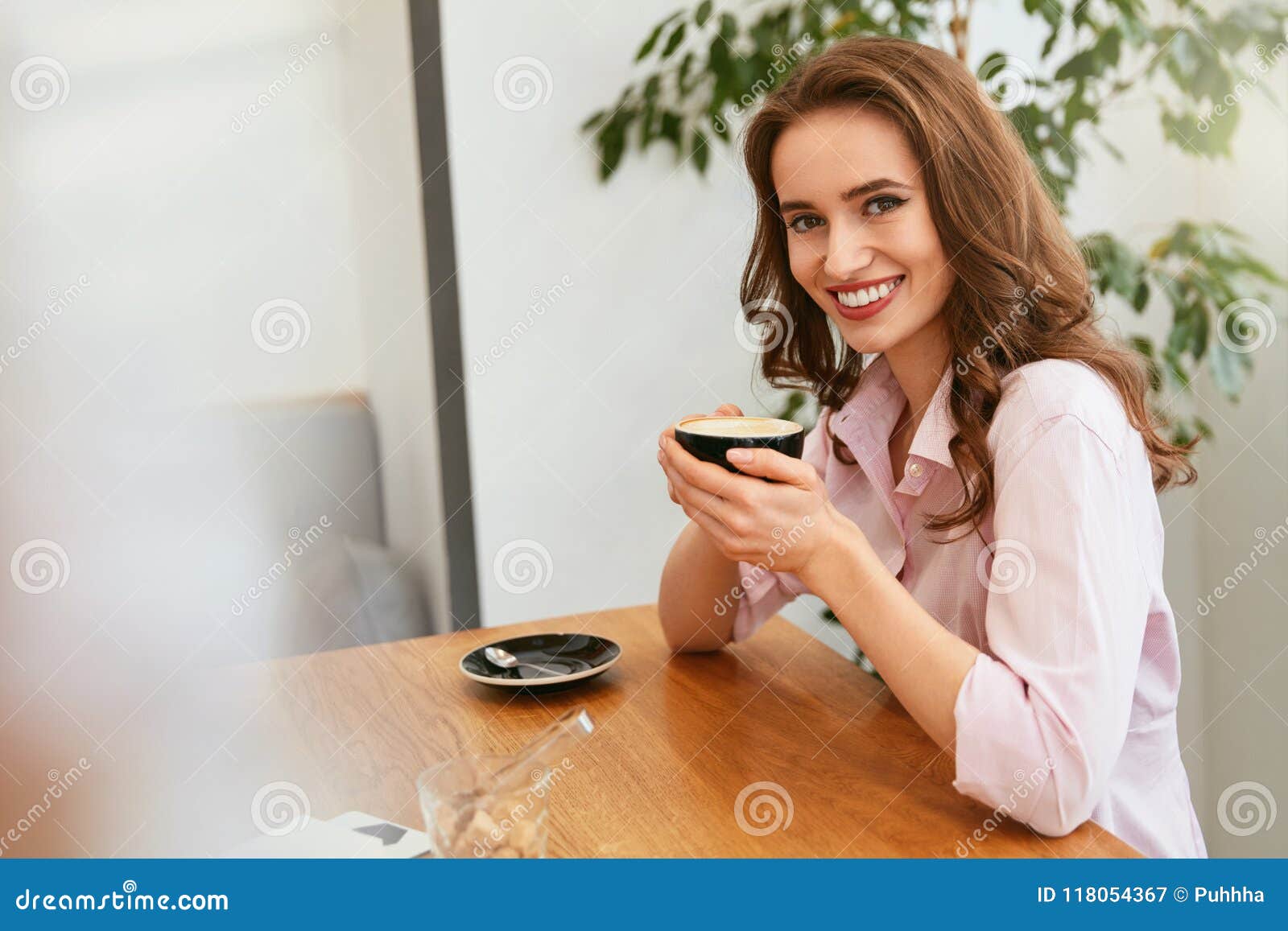 Beautiful Woman in Cafe Drinking Coffee Stock Image - Image of cafe ...
