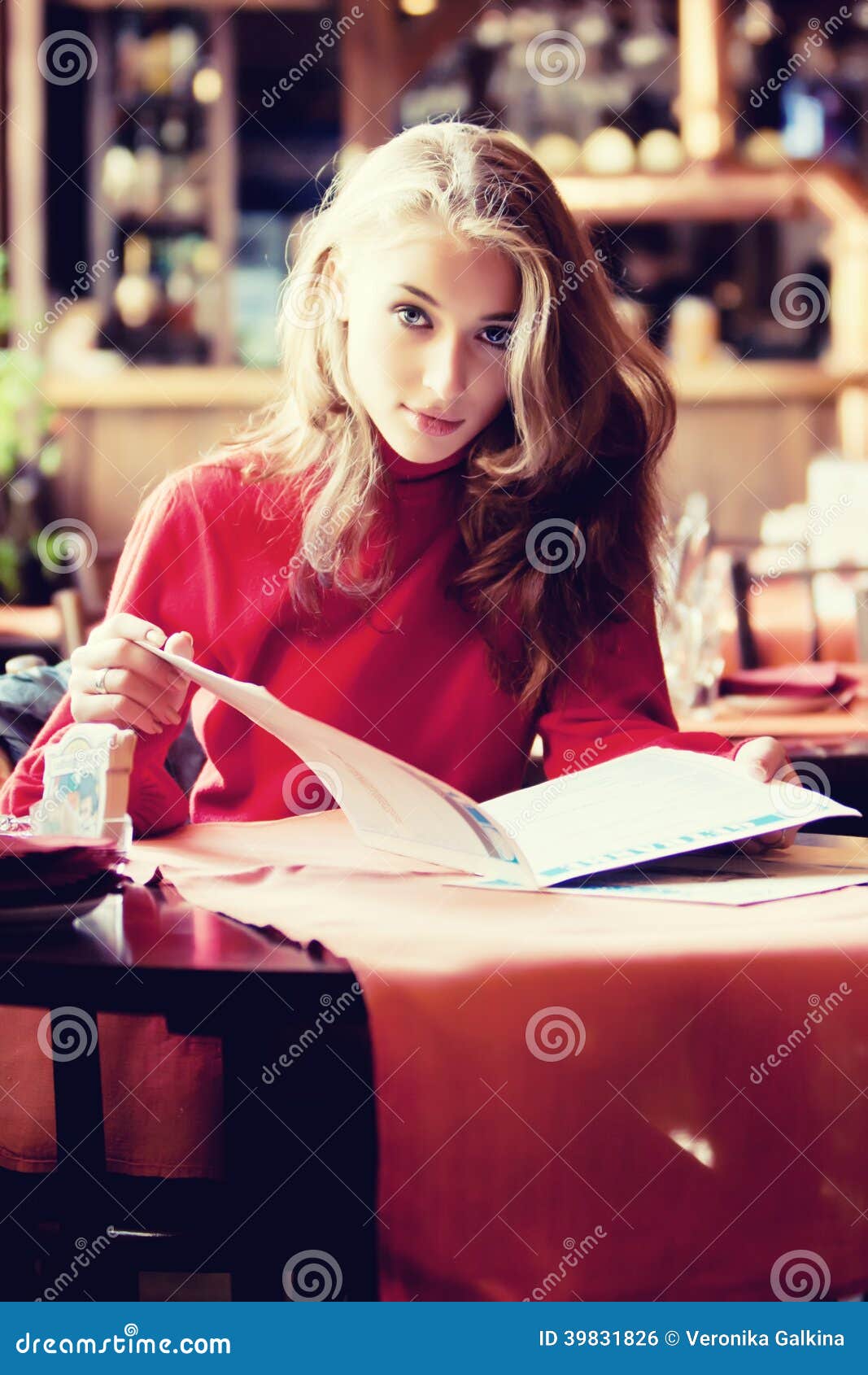 Beautiful woman in cafe stock photo. Image of lunch, adult - 39831826