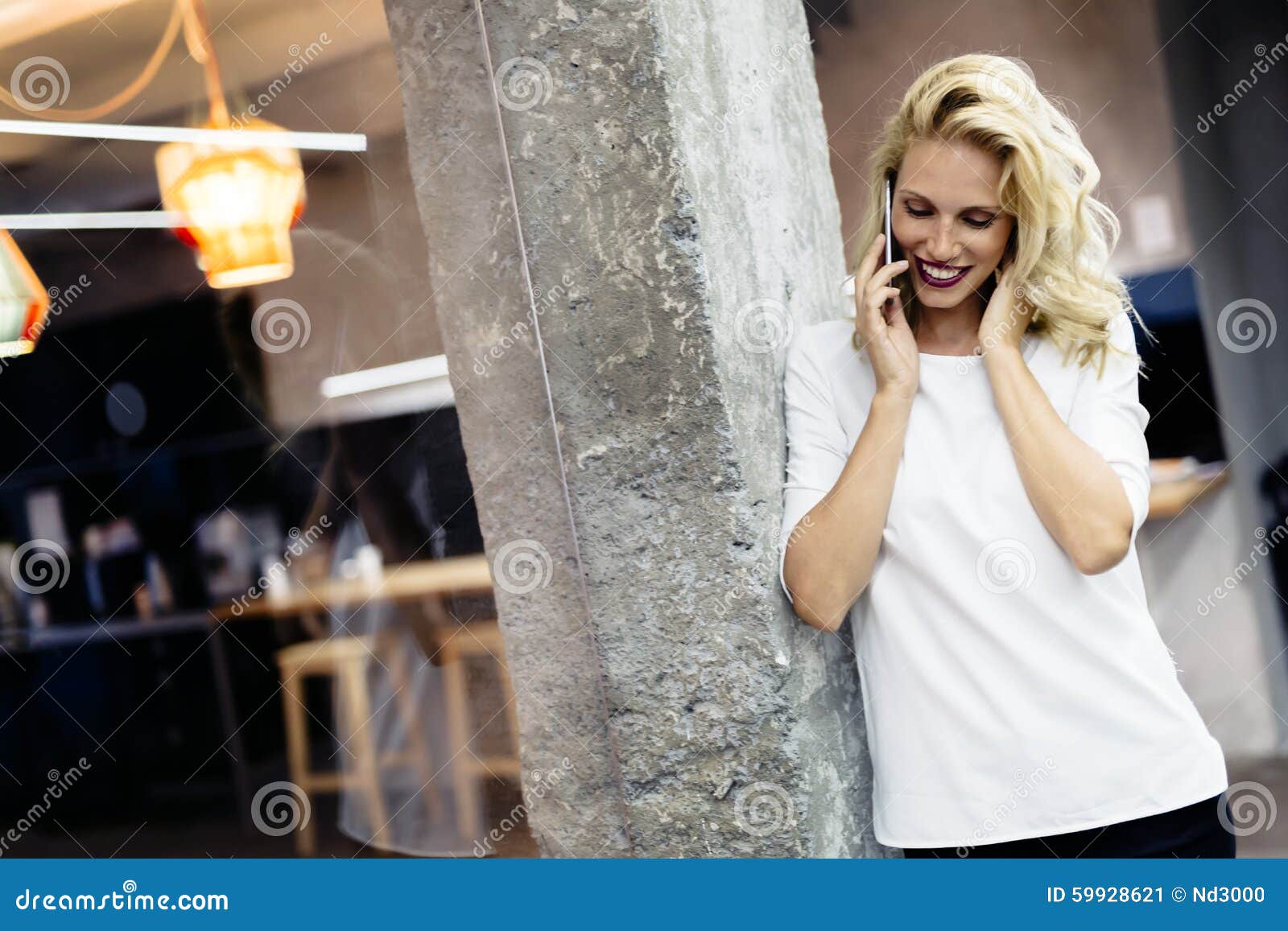 Beautiful Woman Calling from Home Stock Image - Image of white ...