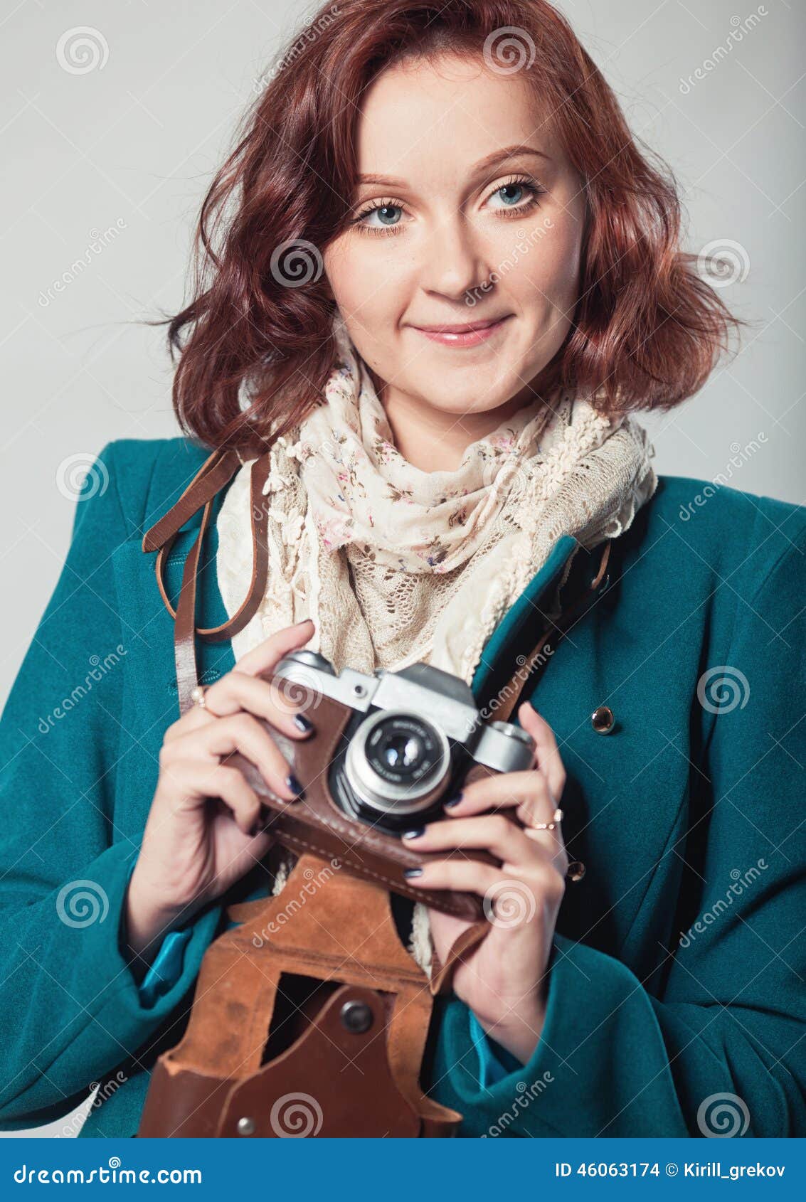 Beautiful Woman with Camera Stock Photo - Image of eyes, coat: 46063174