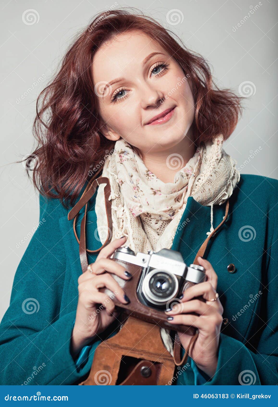 Beautiful Woman with Camera Stock Image - Image of autumn, attractive ...