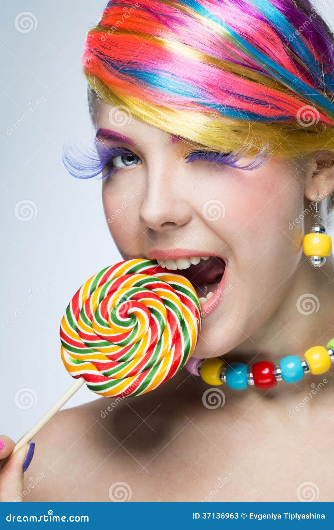Beautiful woman with candy stock image. Image of emotions - 37136963