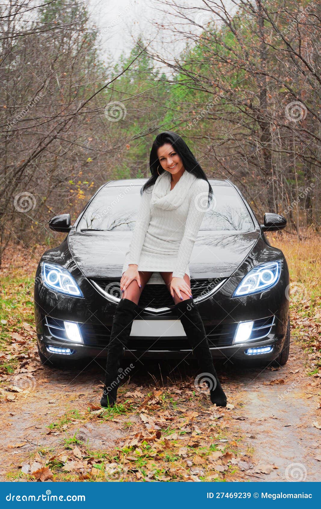 Beautiful woman and car stock image. Image of darkhaired - 27469239