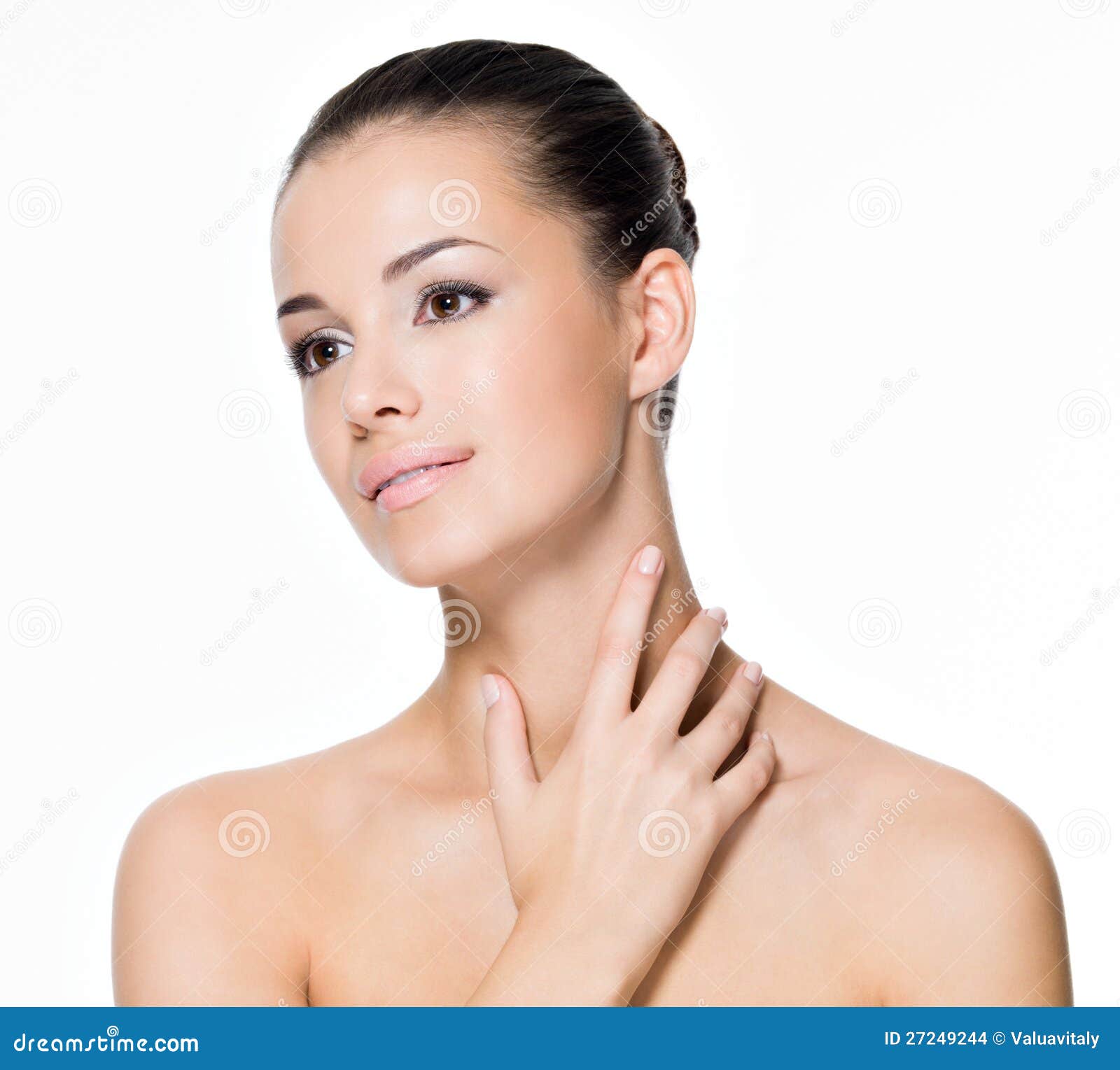 Beautiful Woman Cares of Neck Stock Photo - Image of posing, background ...