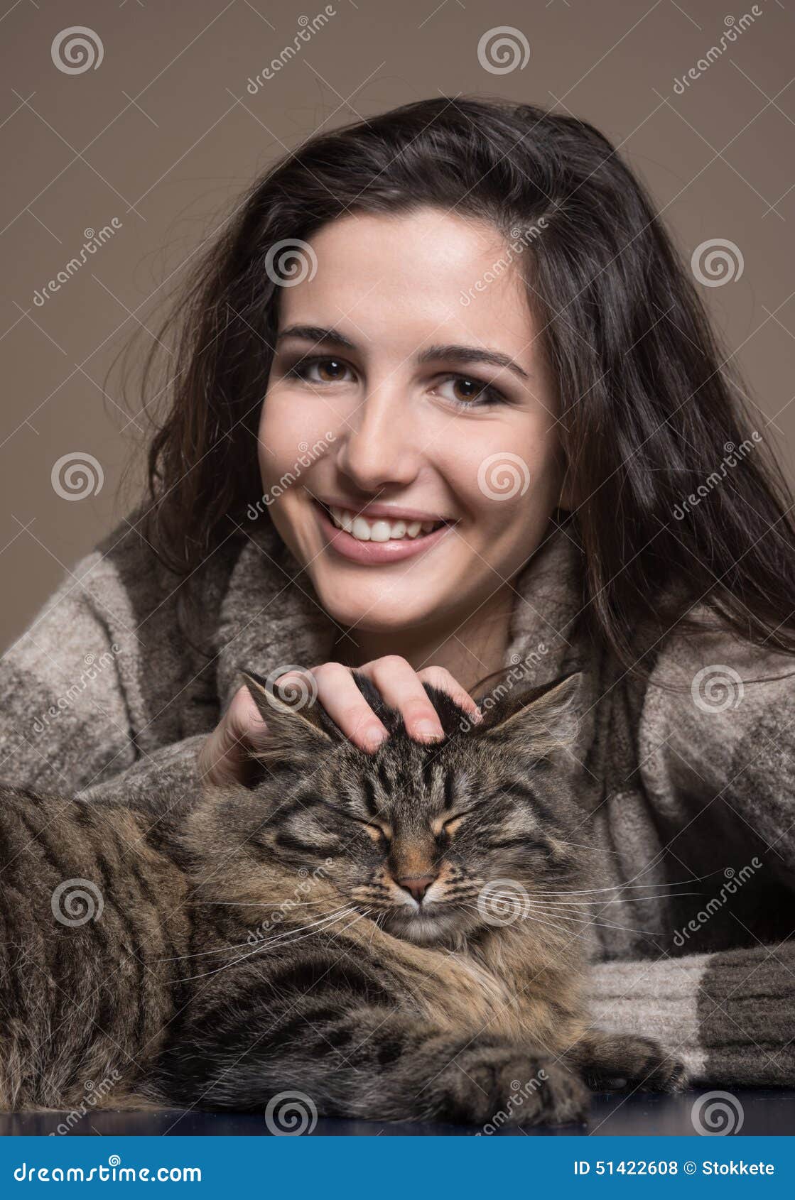Beautiful woman with cat stock photo. Image of caucasian - 51422608